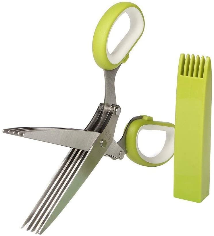 Herb Scissors with 5 Multi Stainless Steel Blades and Safe Cover ...