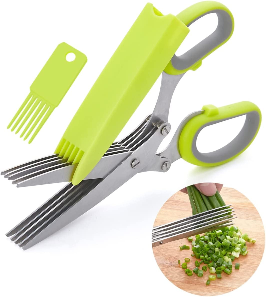 Herb Scissors, Multipurpose 5 Blade Kitchen Herb Shears with Safety ...