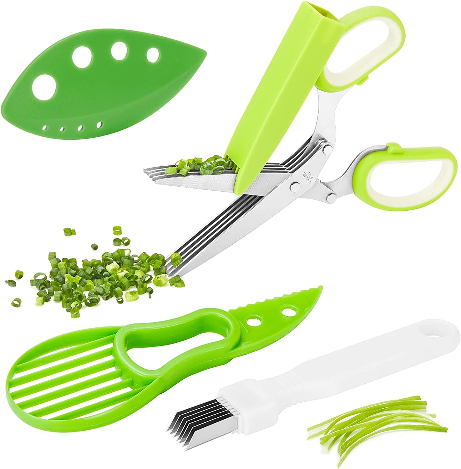 Herb Scissors Set, Multipurpose 5 Blade Kitchen Herb Shears Herb Cutter with Safety Cover and ...