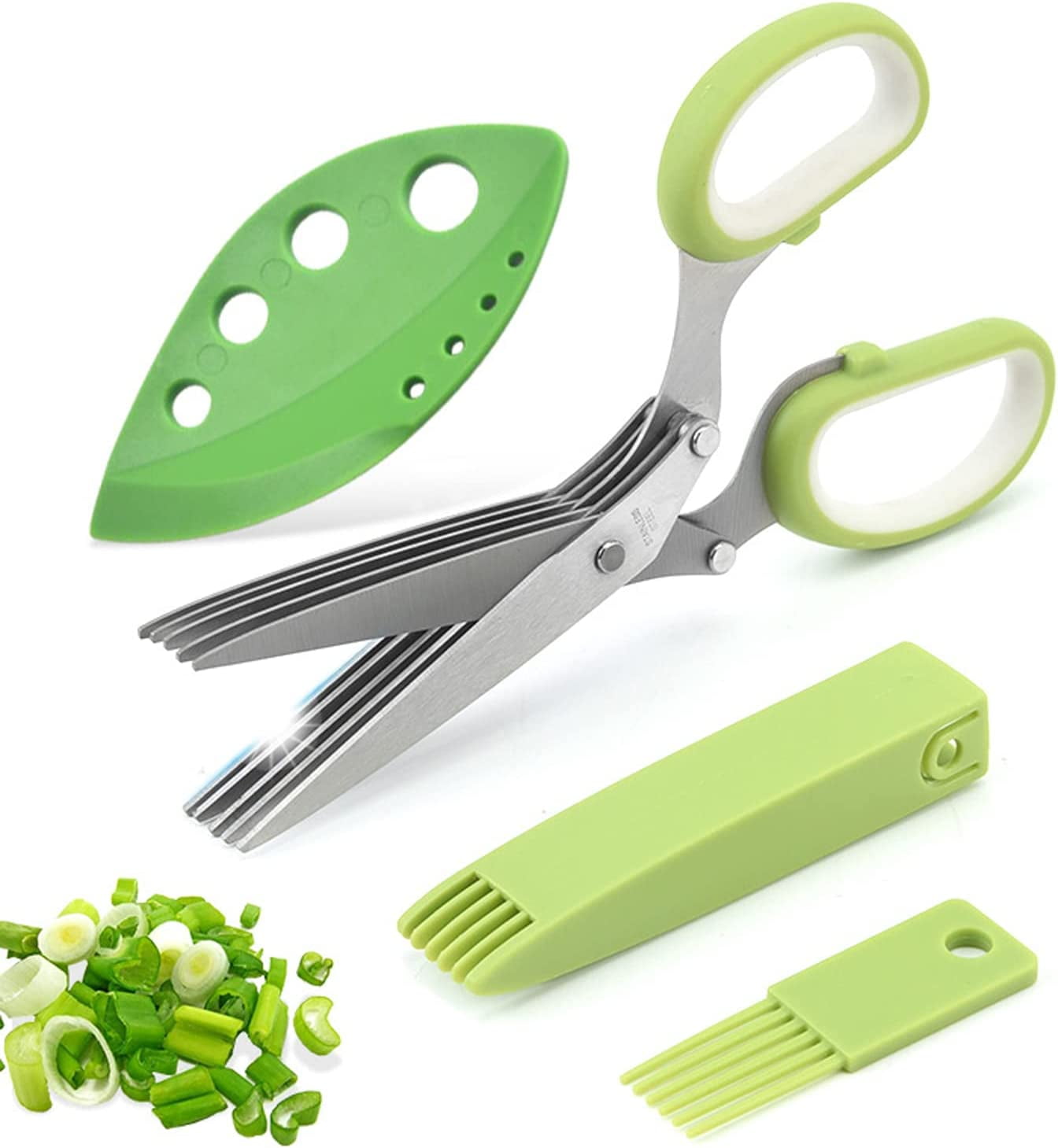 Herb Scissors t Multipurpo 5 Blade Kitchen Herb Cutter with Safety ...