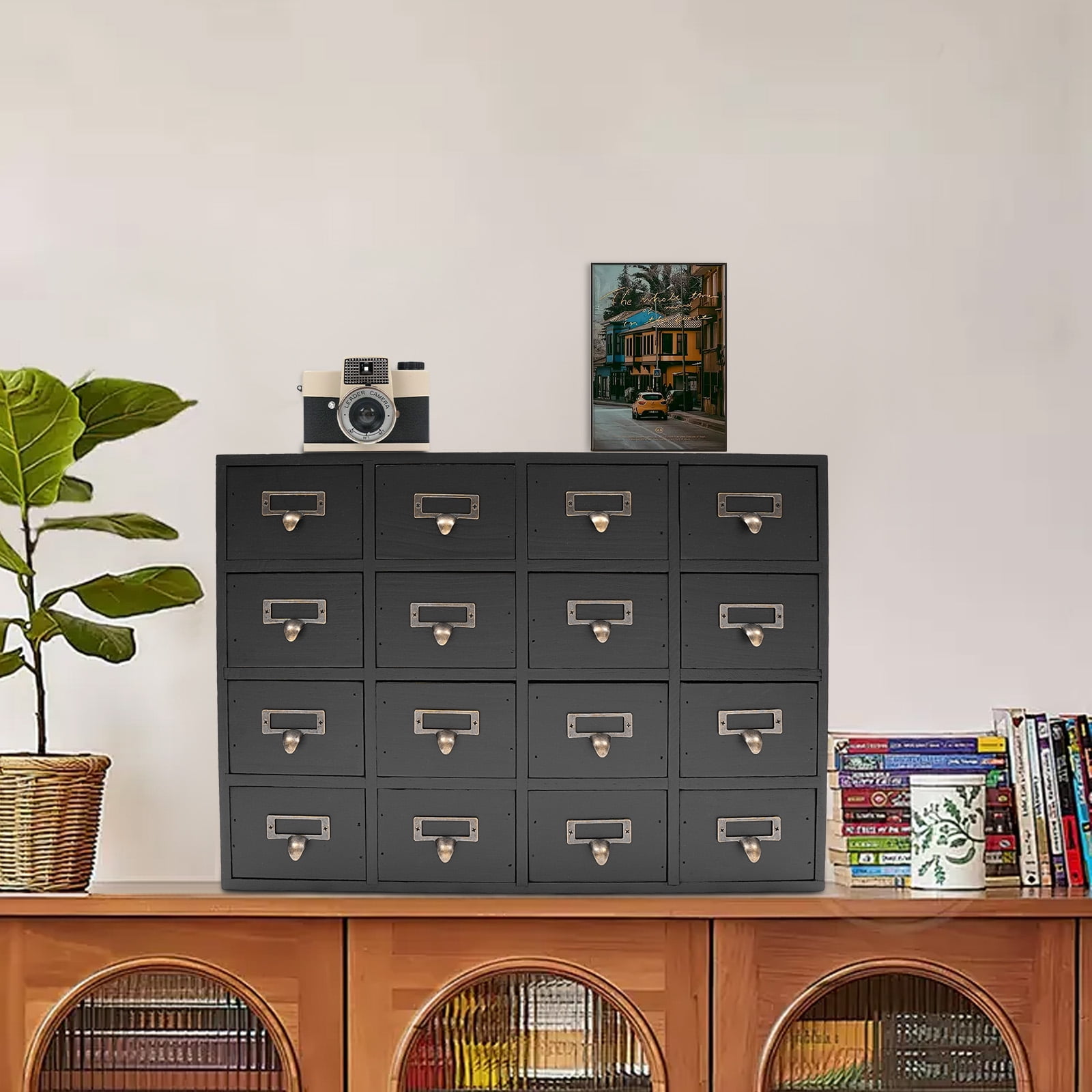 Herb Storage Box, Black 16 Drawers Apothecary Cabinet, Rustic ...