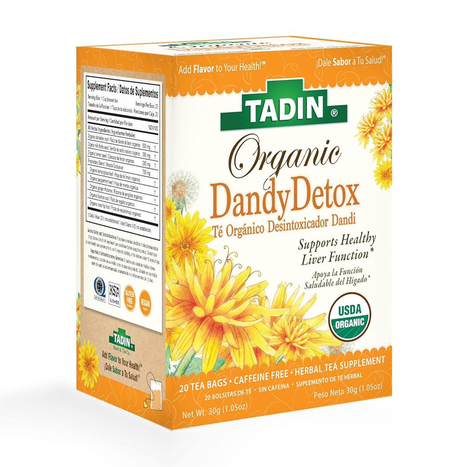 Herb and Tea Organic Dandy Detox Tea Blend, Caffeine Box, 20 Count(Pack ...