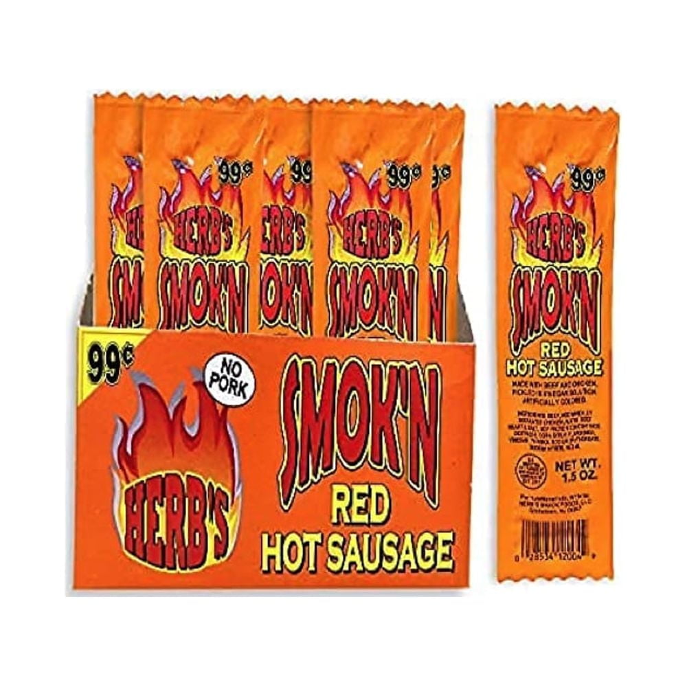 Herb's Sausage Sticks Smoking Red Hot Meat Sticks Box of 20 - Walmart.com
