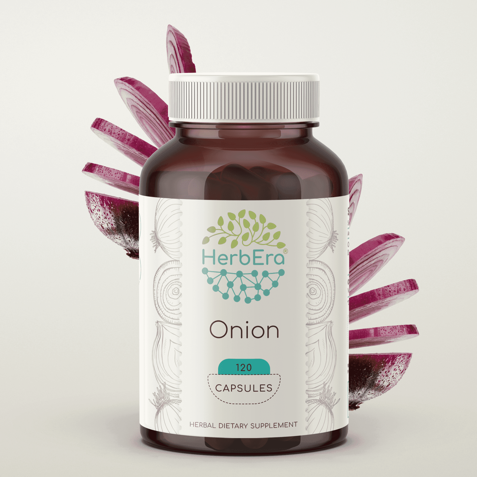 HerbEra Onion Capsules, Herbal Dietary Supplement for Antioxidant Support, Onion (Allium Cepa ...
