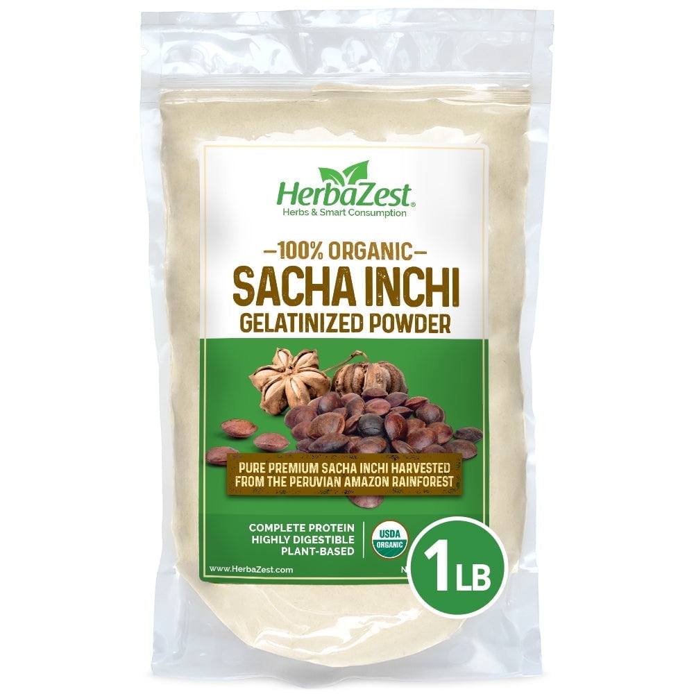 HerbaZest Sacha Inchi Protein Powder Organic – 1 LB – USDA Certified, Vegan & Gluten-Free ...