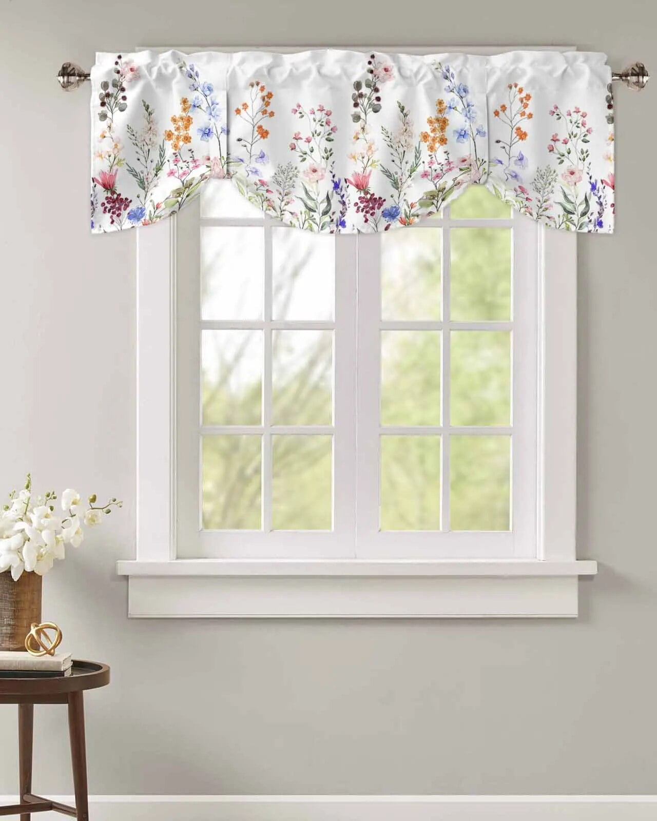 Herbaceous Plants Flowers Kitchen Valance Curtain Window Valance for ...