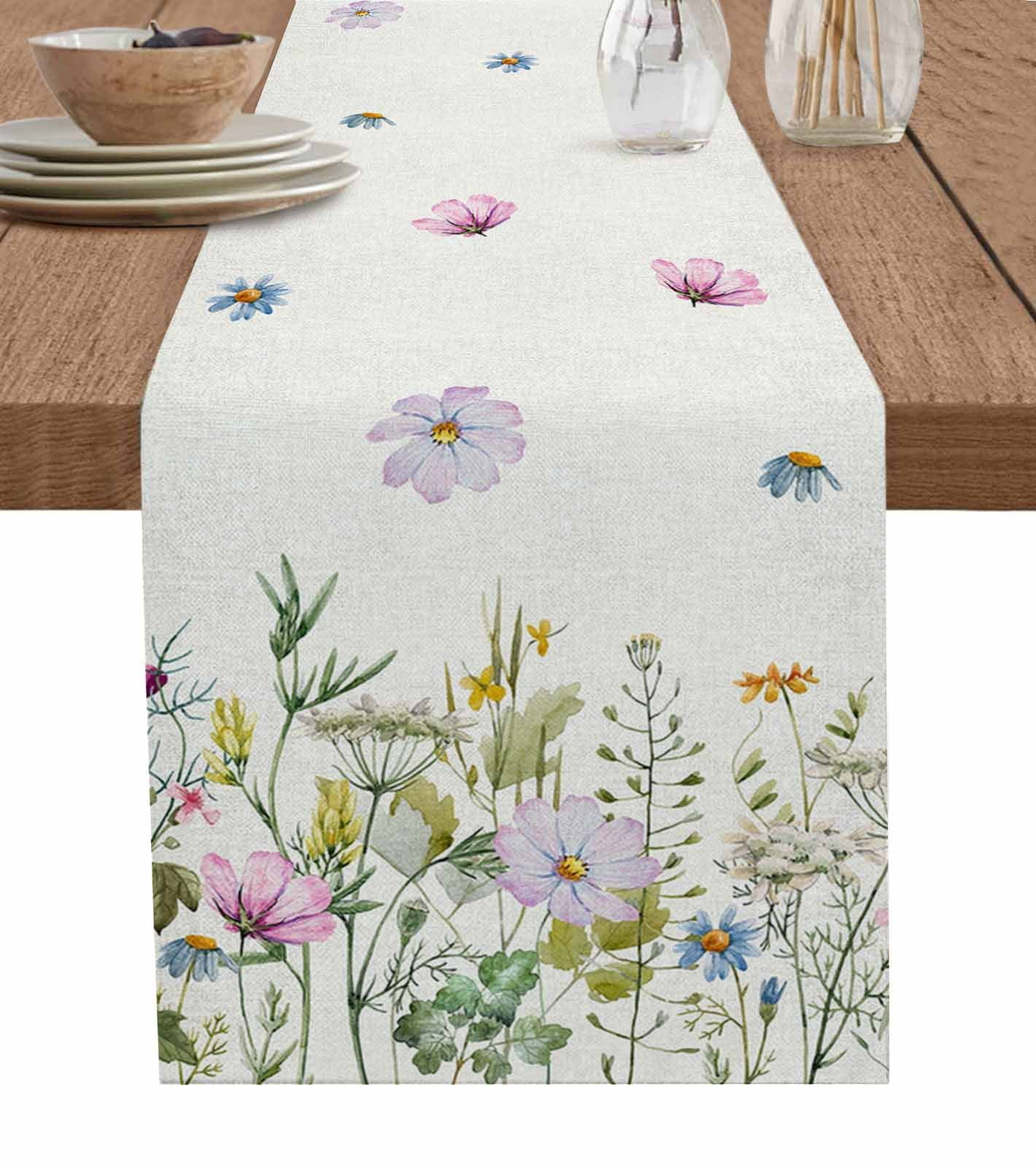 Herbaceous Wildflower Vintage Table Runner Cotton Linen Wedding Dining ...