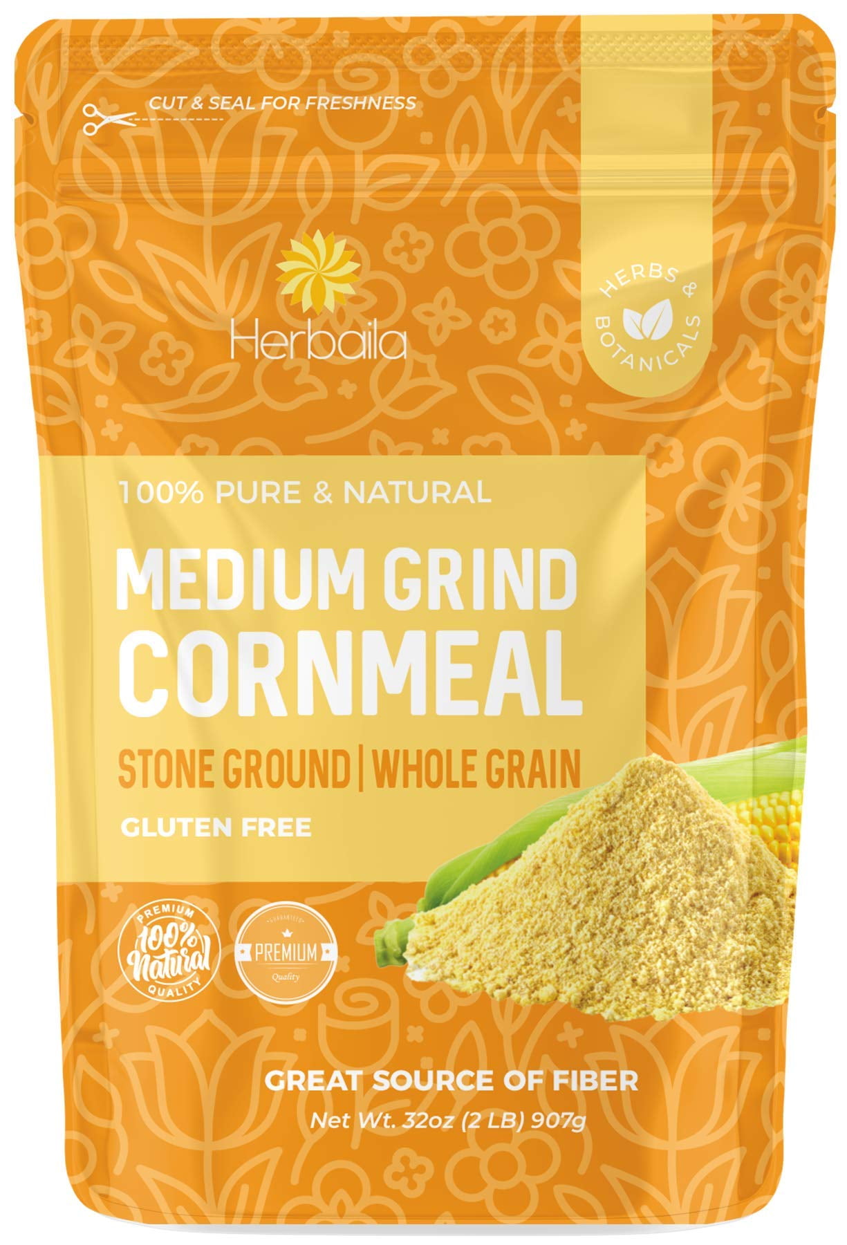 Herbaila Cornmeal 2lb / DEF29 32oz, Corn Meal for Baking and Cooking, Stone Ground Cornmeal ...
