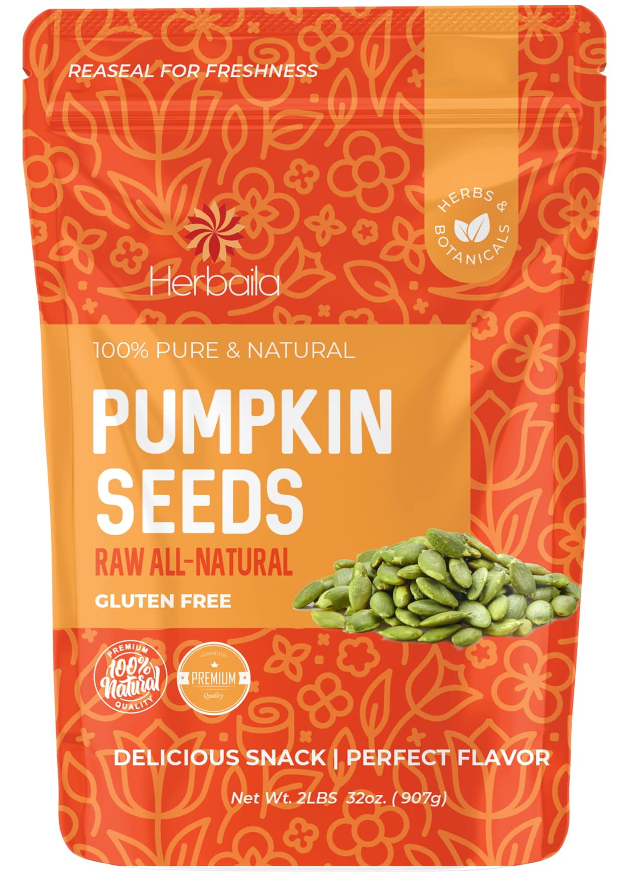 Herbaila Pumpkin Seeds Raw OKA4 Unsalted, 2 lbs. Pepitas Raw Pumpkin ...