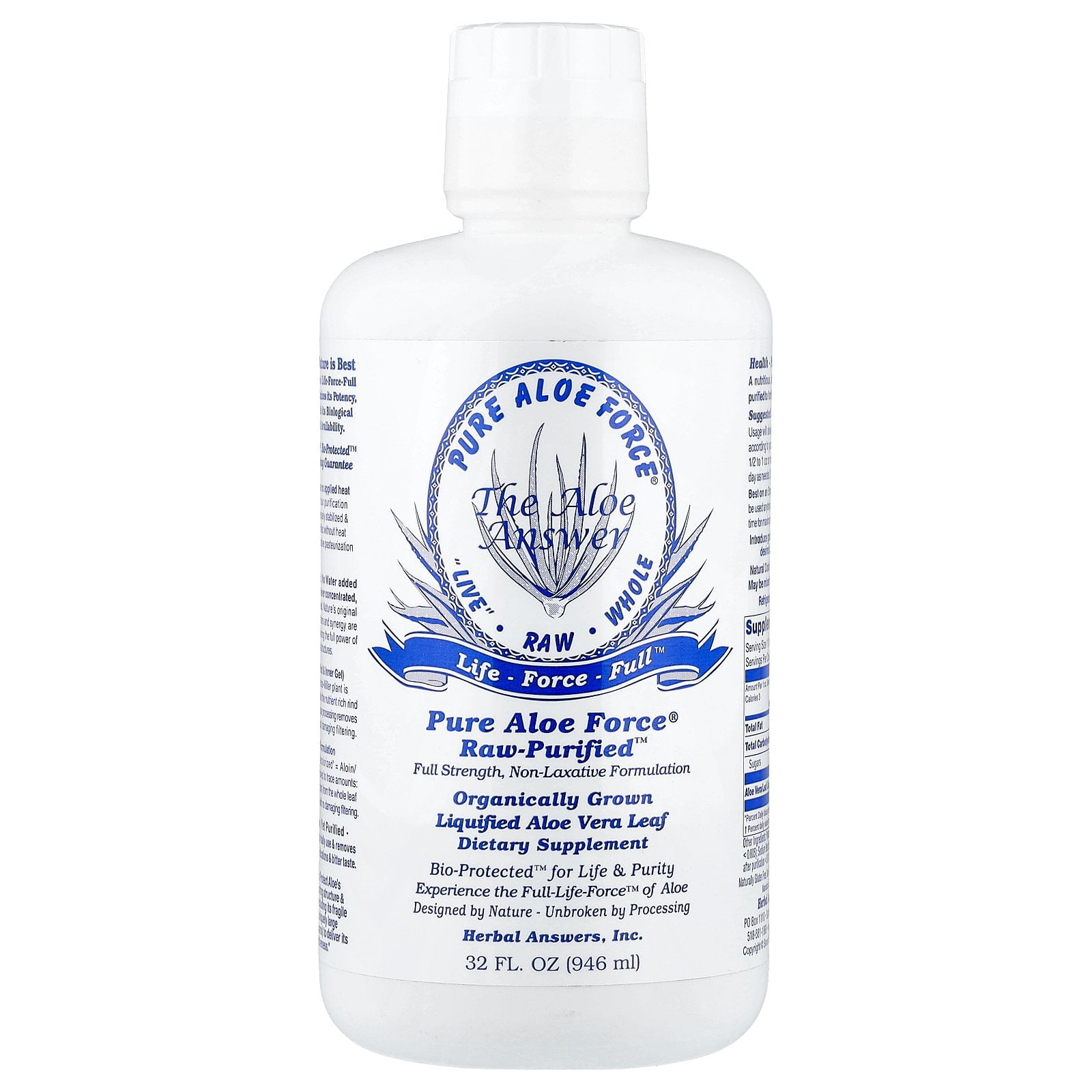 Herbal Answers Pure Aloe Force Dietary Supplement, Liquified Organic ...
