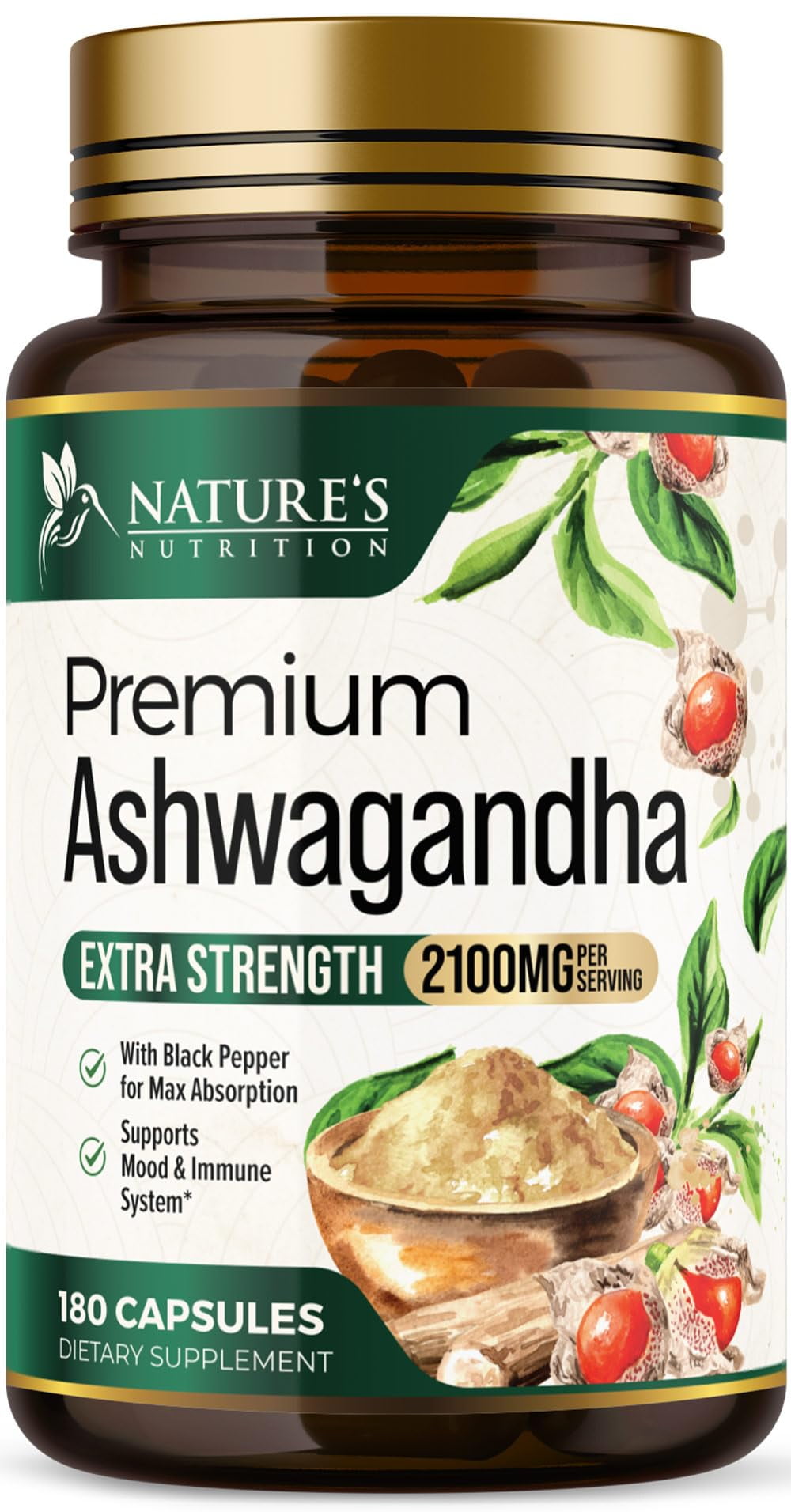 Nature's Nutrition Herbal Ashwagandha 2,100mg, Extra Strength Immune ...