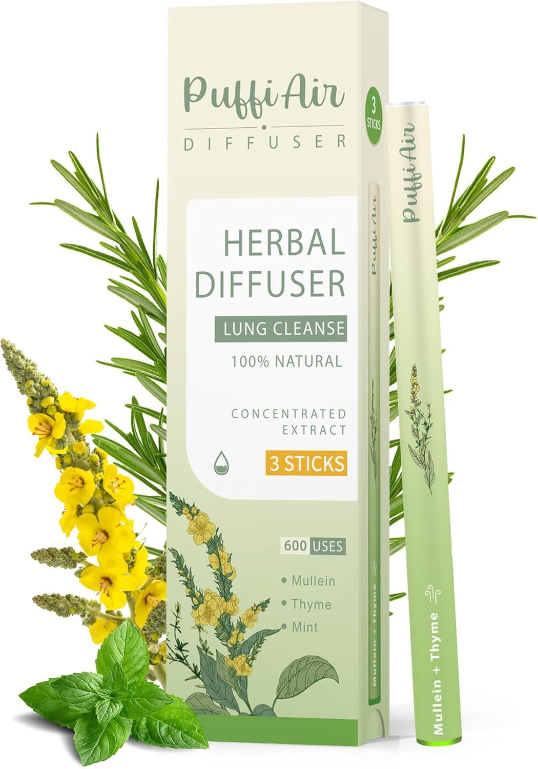 Herbal Diffuser Upgraded with Extracts of Mullein, Thyme and Mint for Cleansing Lungs, Improving ...