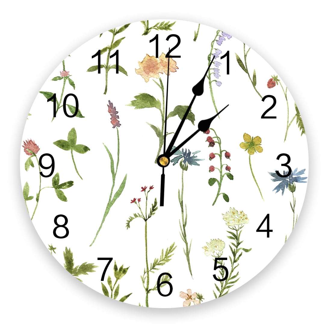 Herbal Flowers Floral Wall Clock For Home ration Living Room Quartz ...