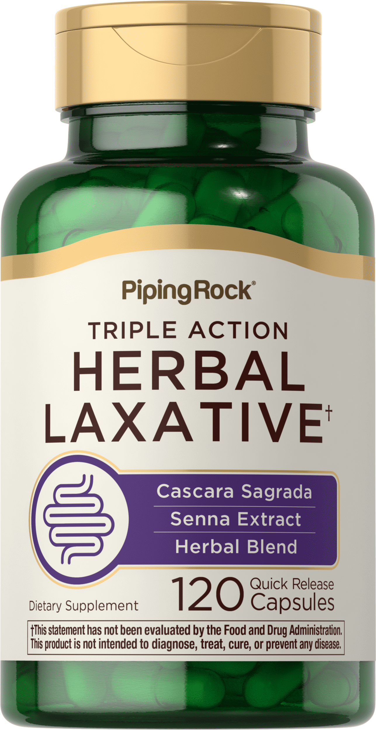 Piping Rock Herbal Laxative Capsules, 120 Count, Triple Action, Gluten ...