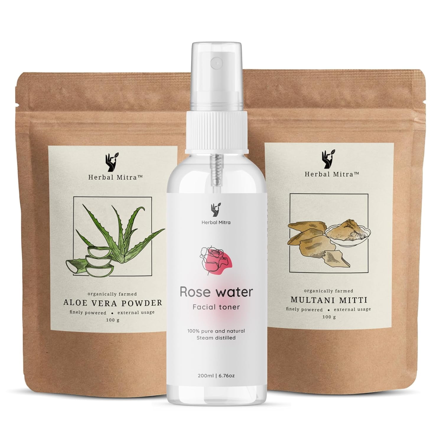 Herbal Mitra Aloevera Leaf Multani Facepack With Rose Water Toner Combo ...