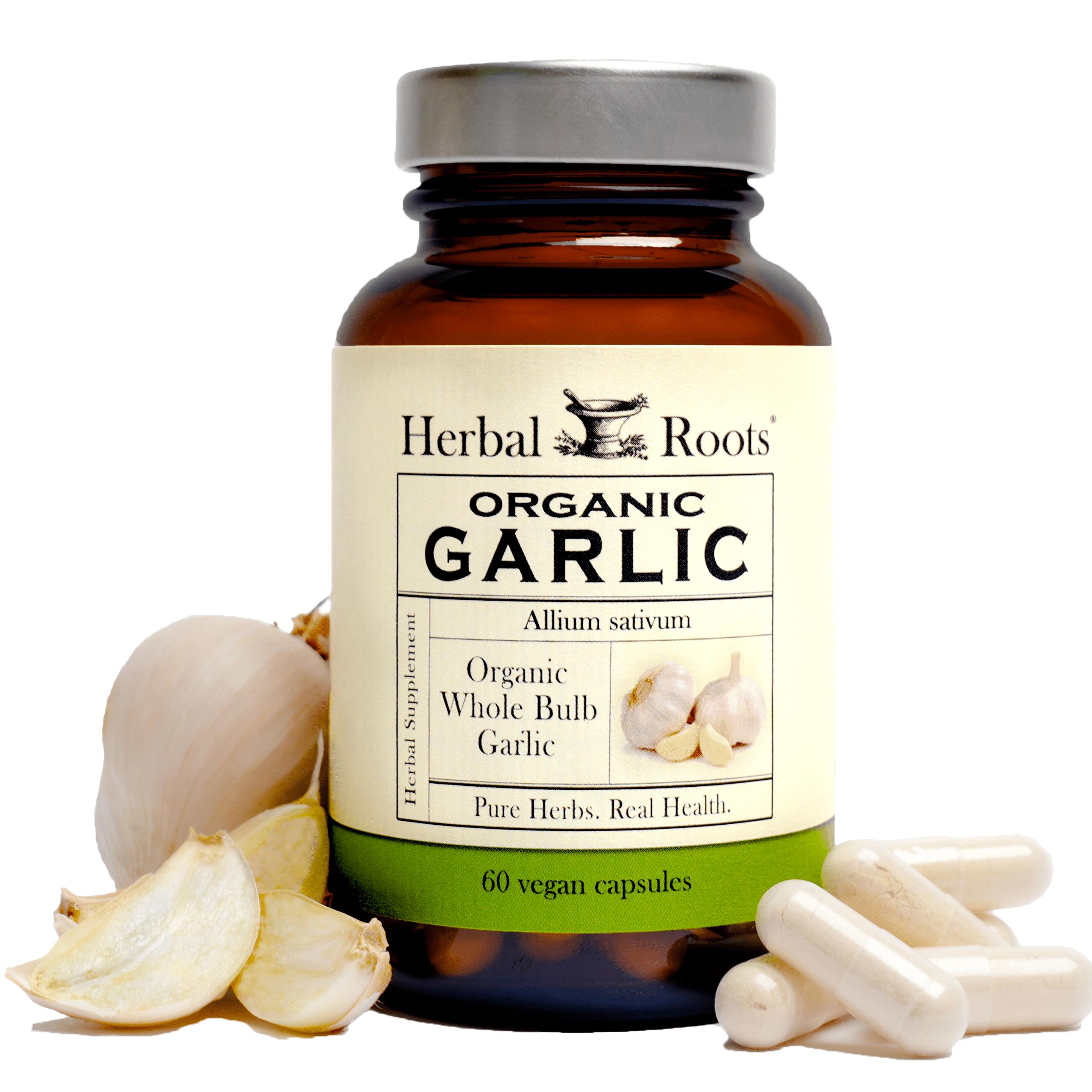 Herbal Roots, Organic Whole Bulb Garlic Pills, 600 mg, Vegan Capsules ...