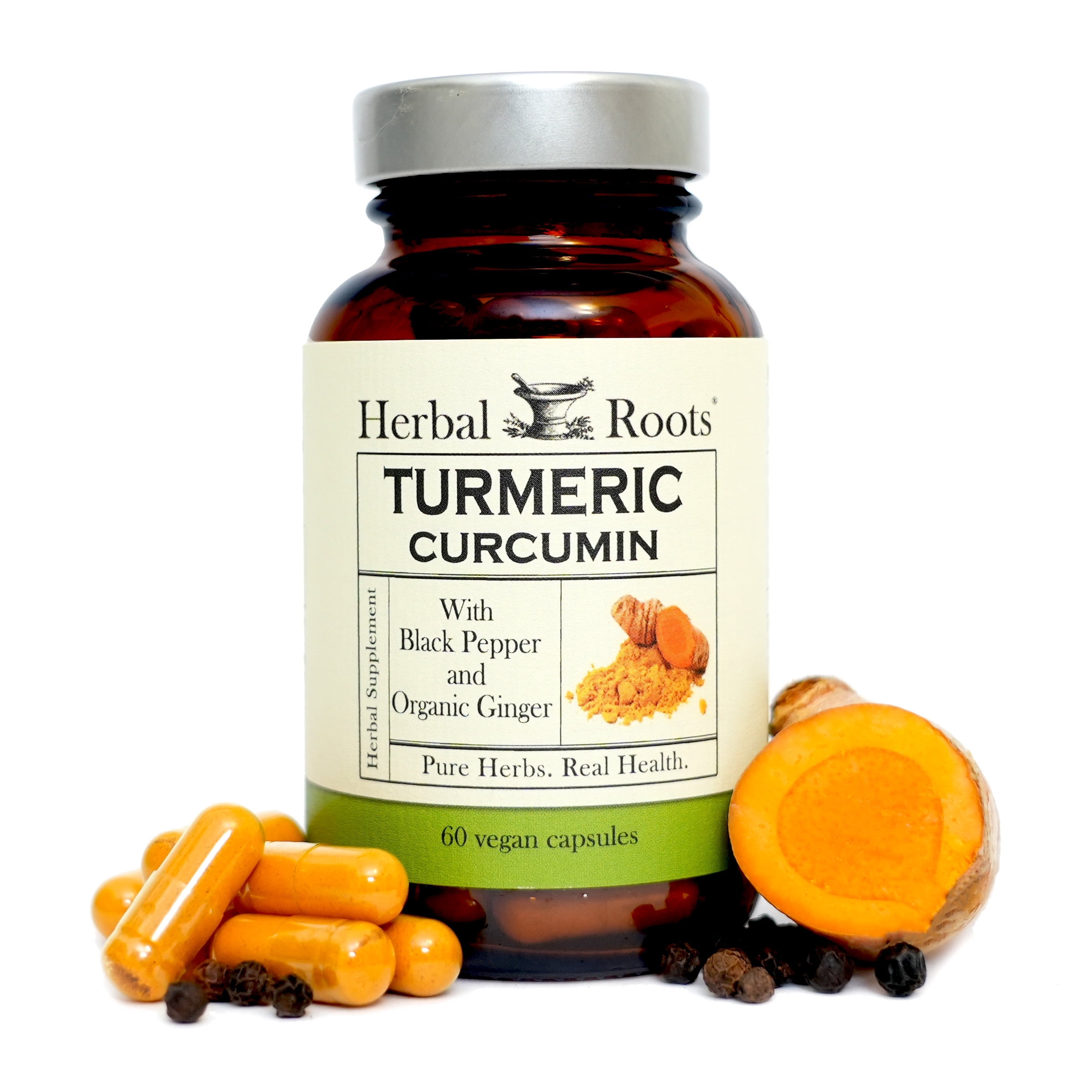Herbal Roots Turmeric Curcumin Capsules with Ginger and Black Pepper ...