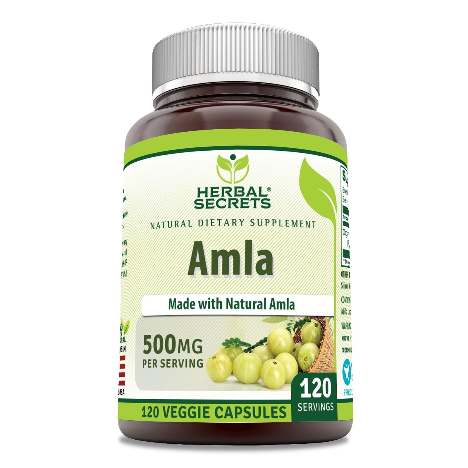 Herbal Secrets Amla 500mg, 120 Veggie Capsules, Non-GMO, Gluten-Free ...