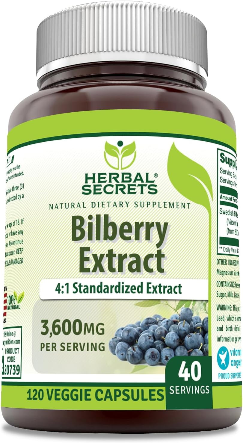 Herbal Secrets Bilberry Extract - 3600 Mg, 120 Veggie Capsules ...