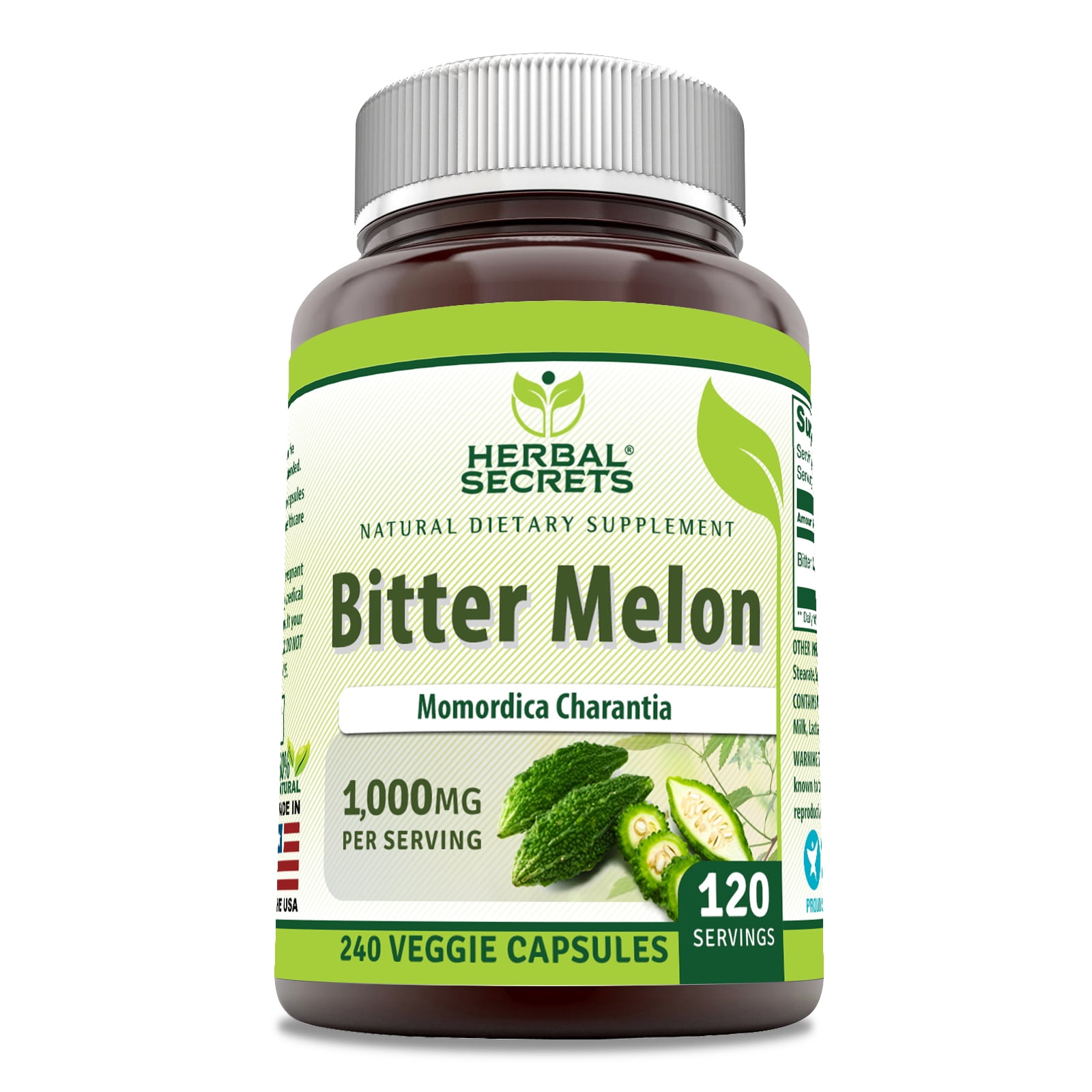 Herbal Secrets Bitter Melon Supplement, 1000 mg Per Serving, 240 Veggie ...