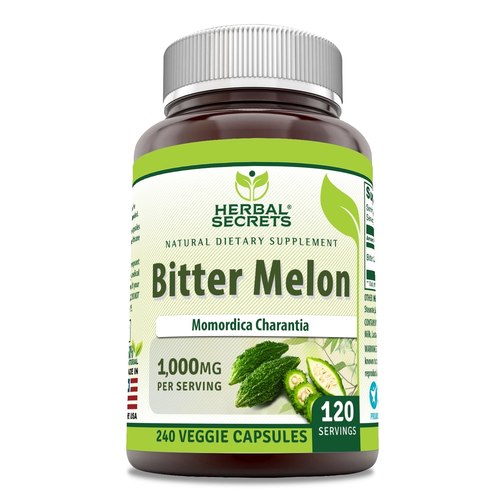 Herbal Secrets Bitter Melon 1000 mg Per Serving 240 Veggie Capsules ...