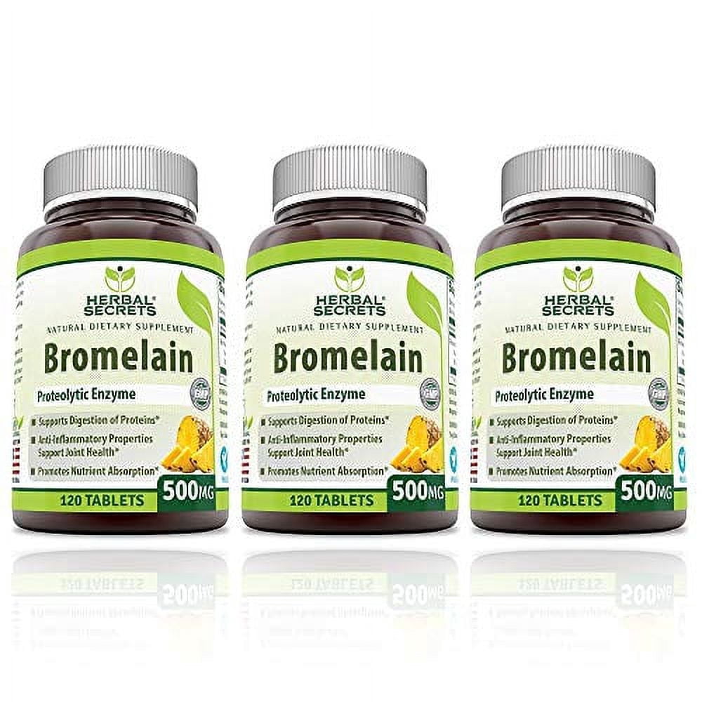 Herbal Secrets Bromelain 500 Mg 120 Tablets (Non-GMO) - Pack of 3 (360 ...
