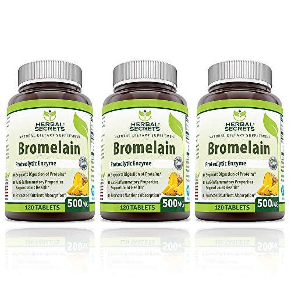 Herbal Secrets Bromelain 500 Mg 120 Tablets (Non-GMO) - Pack of 3 (360 ...
