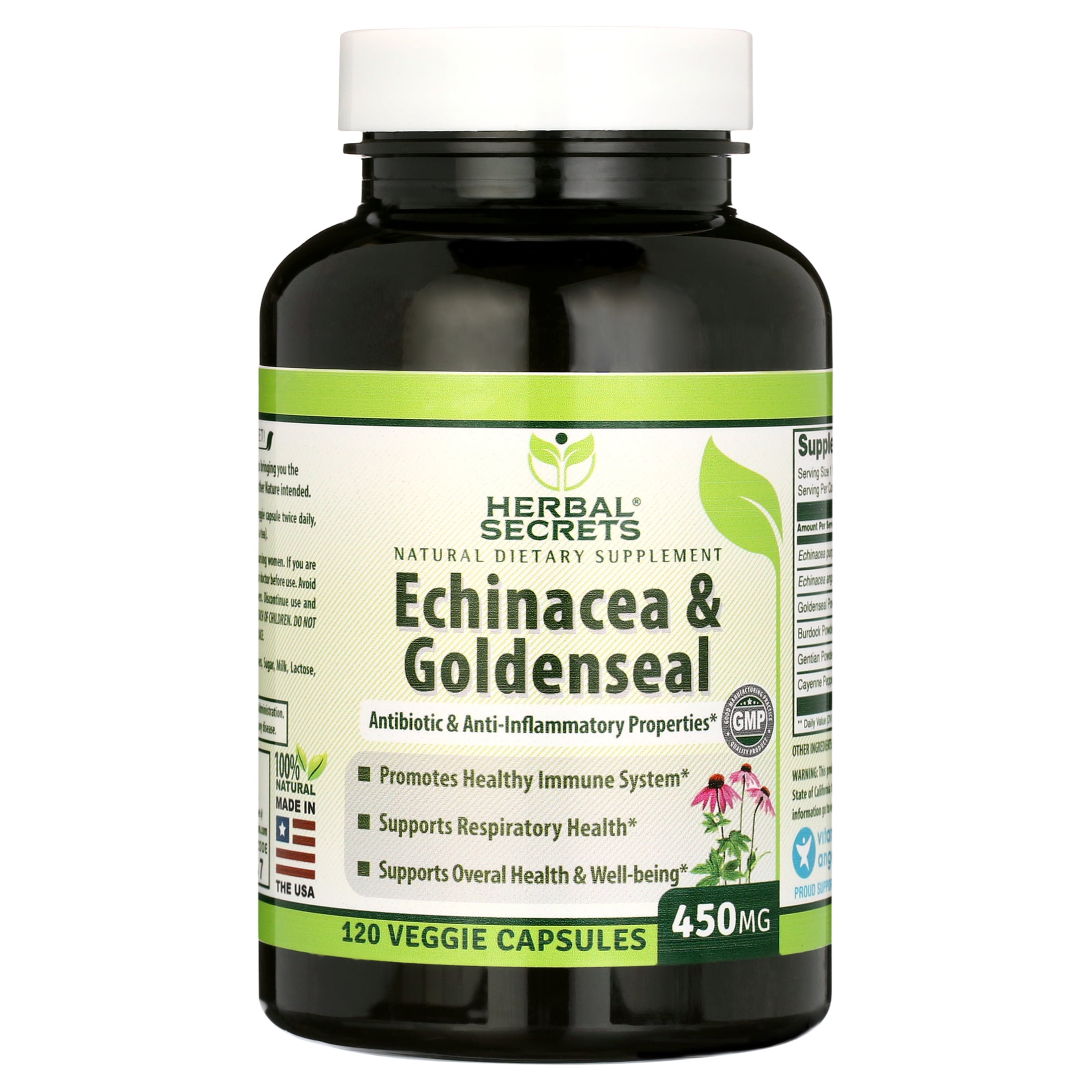 Herbal Secrets Echinacea & Goldenseal Root Supplement - 450mg, 120 ...