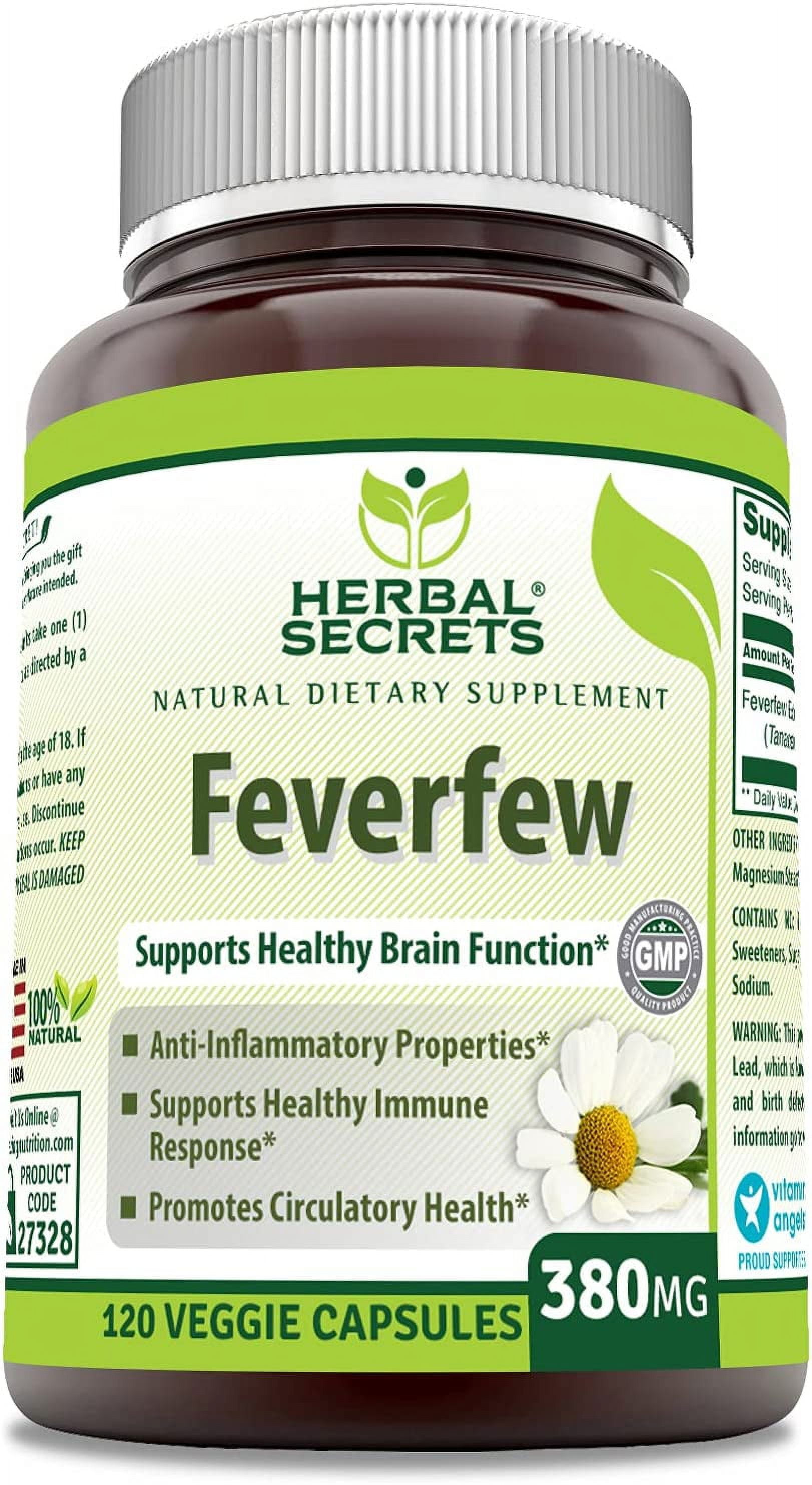 Herbal Secrets Feverfew Extract 380 Mg 120 Veggie Capsules - Walmart.com