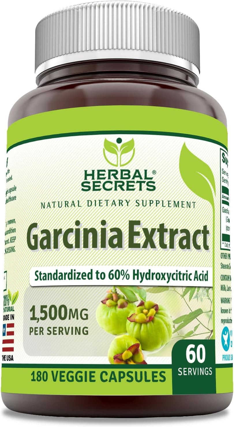Herbal Secrets Garcinia Extract Pills, 1500mg, 180 Non-GMO, Gluten-Free ...