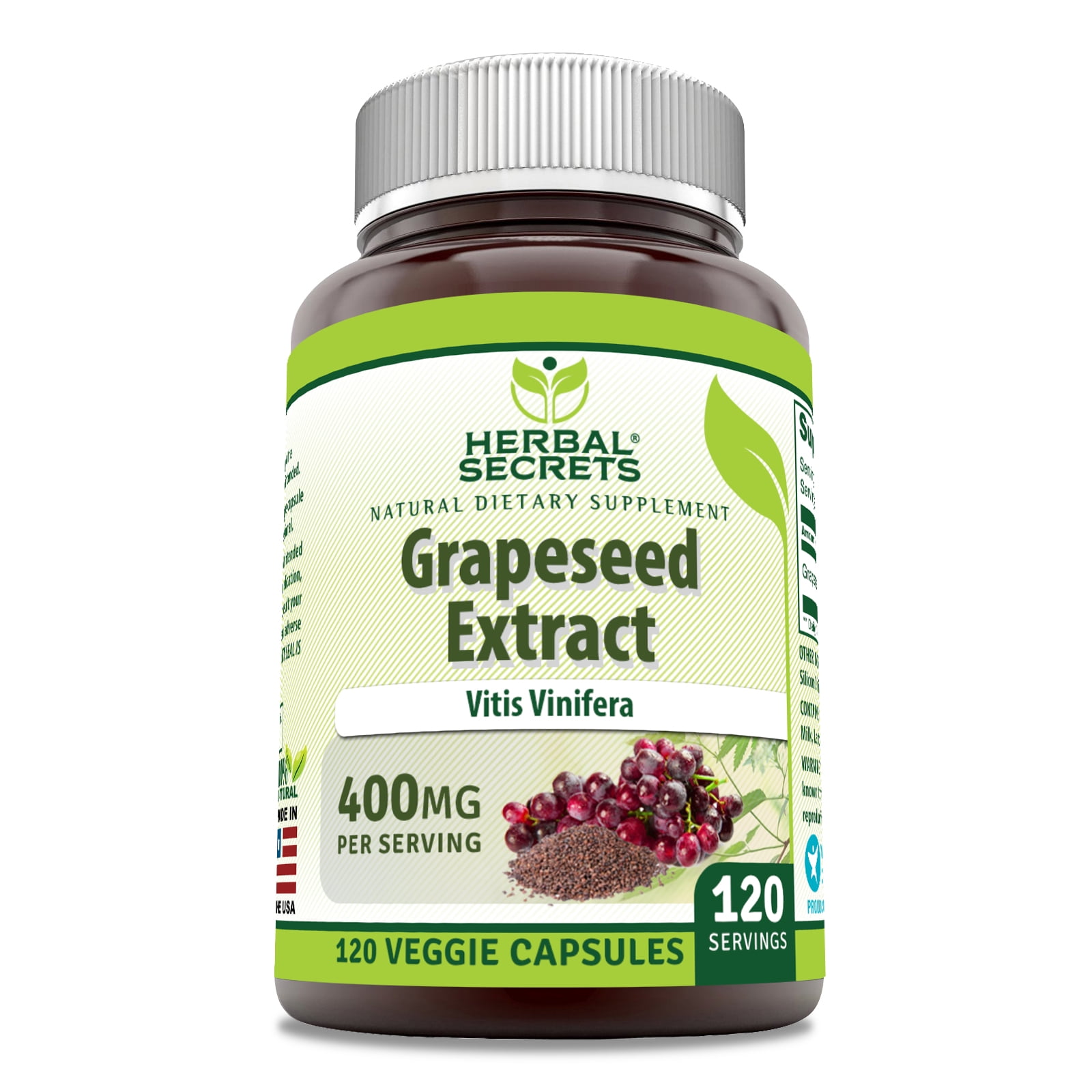 Herbal Secrets Non-GMO Grapeseed Extract 400mg, 120 Veggie Capsules ...