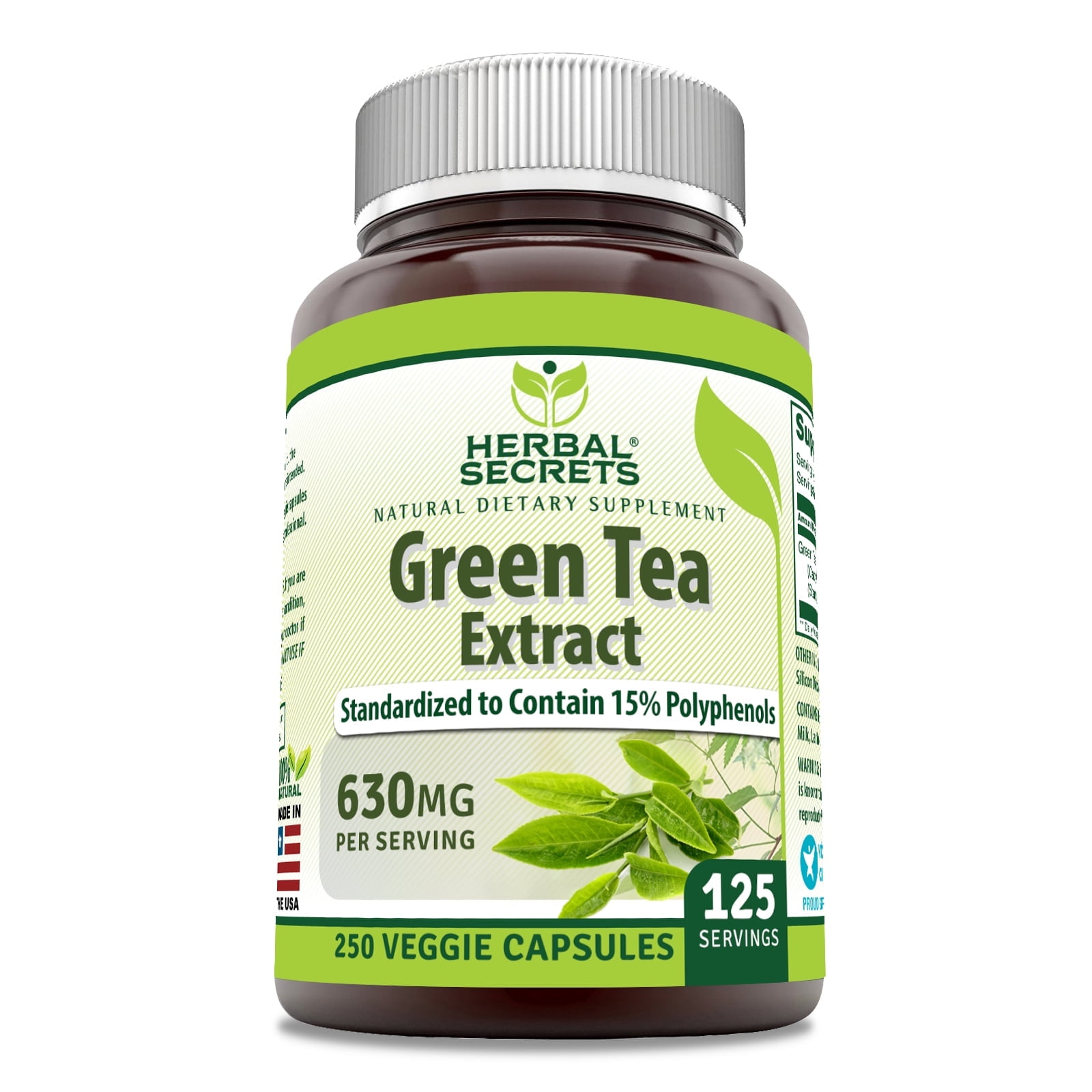 Herbal Secrets Green Tea Extract 630 Mg Per Serving 250 Veggie Capsules ...