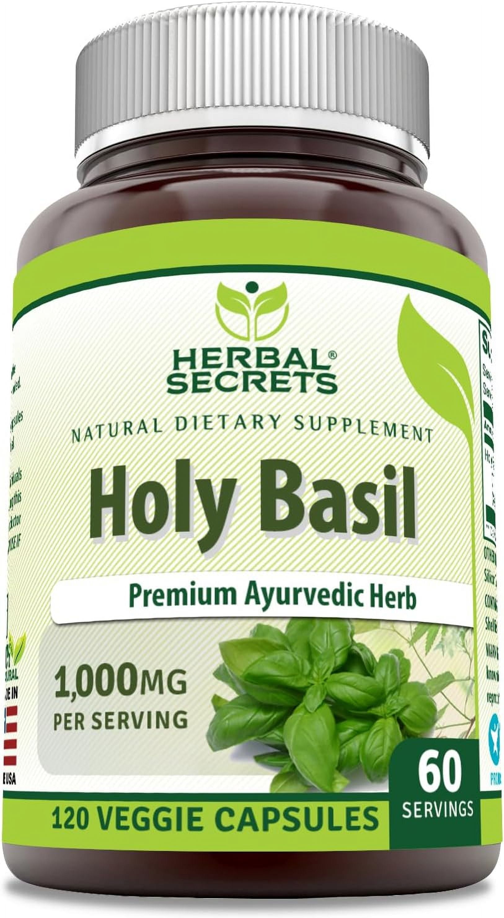 Herbal Secrets Holy Basil 1000 Mg Supplement - 120 Veggie Capsules ...