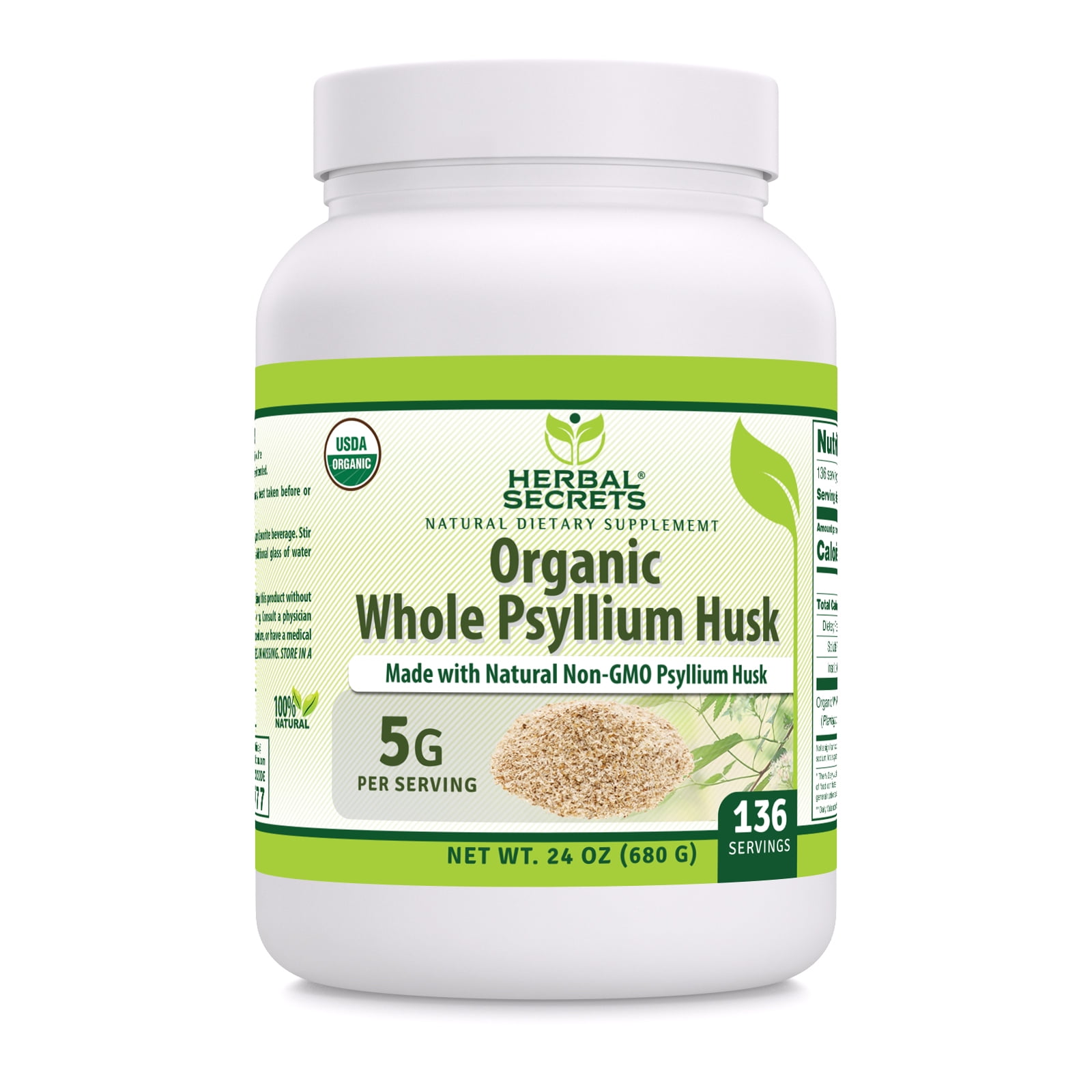 Herbal Secrets Psyllium Husk 24 oz Powder | 136 Servings | Non-GMO ...