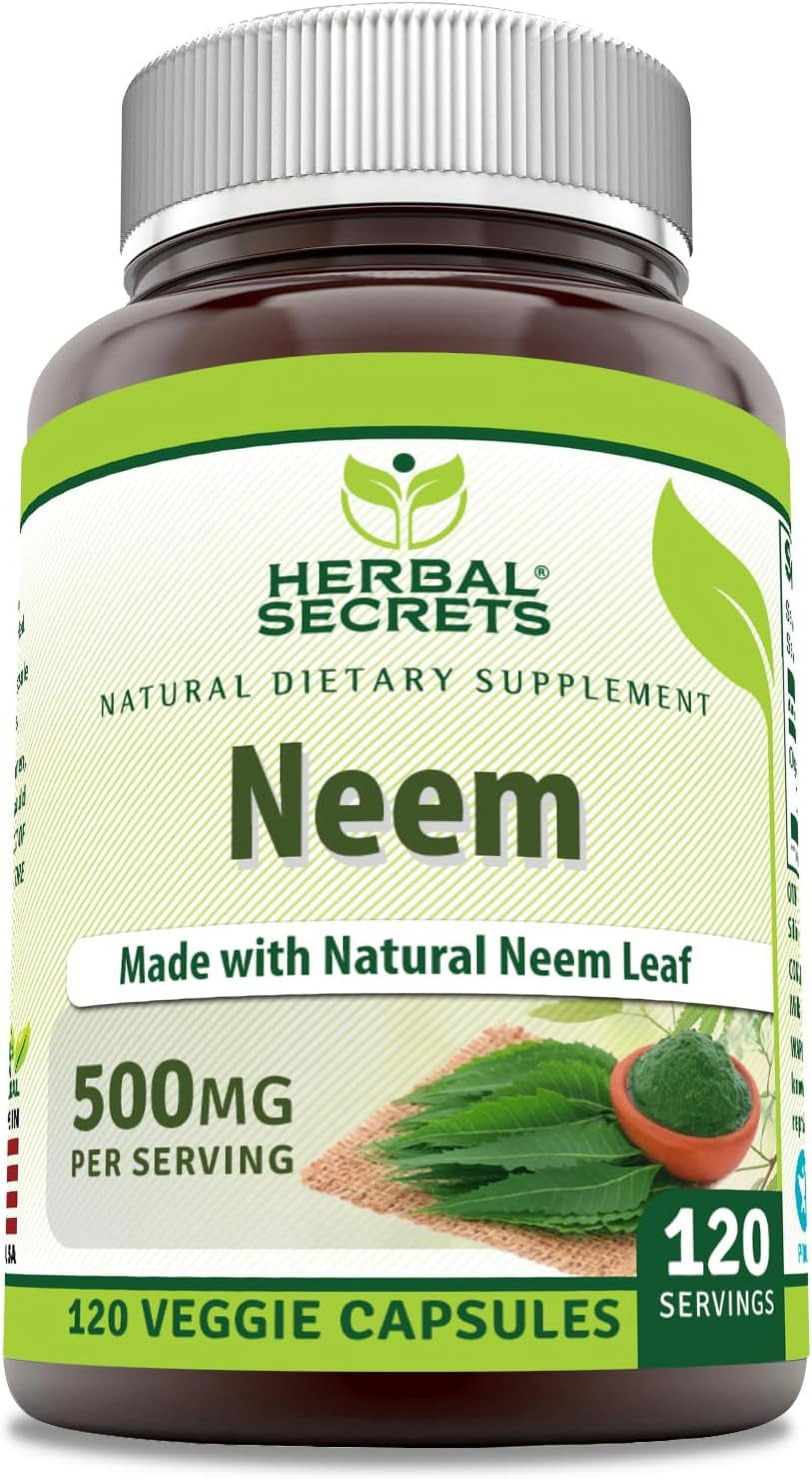 Herbal Secrets Neem Supplement 500mg 120 Veggie Capsules - Made in USA ...