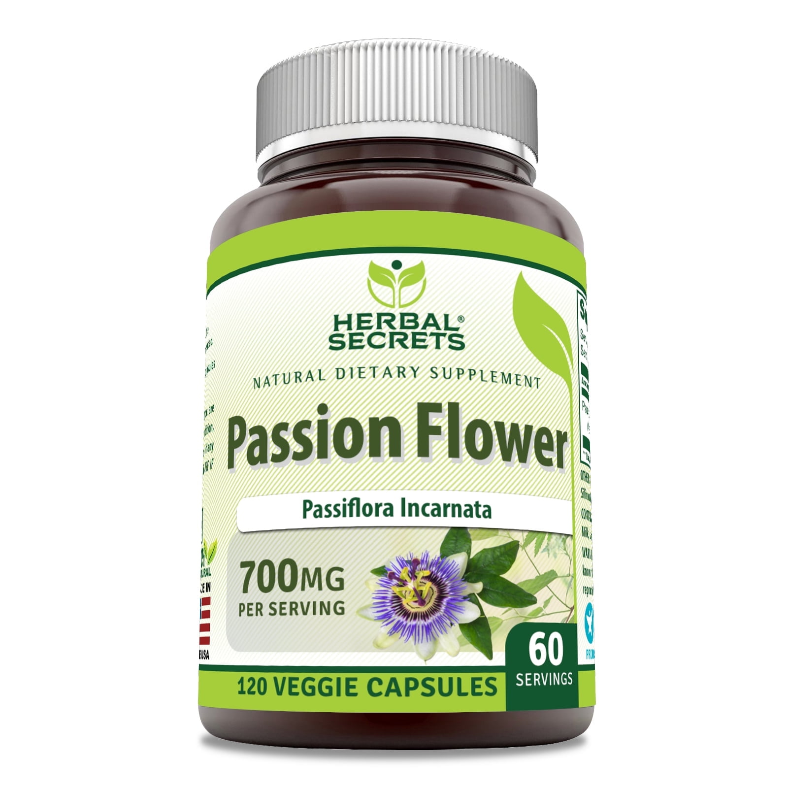 Herbal Secrets Passion Flower Supplement, 700mg Per Serving, 120 Veggie ...
