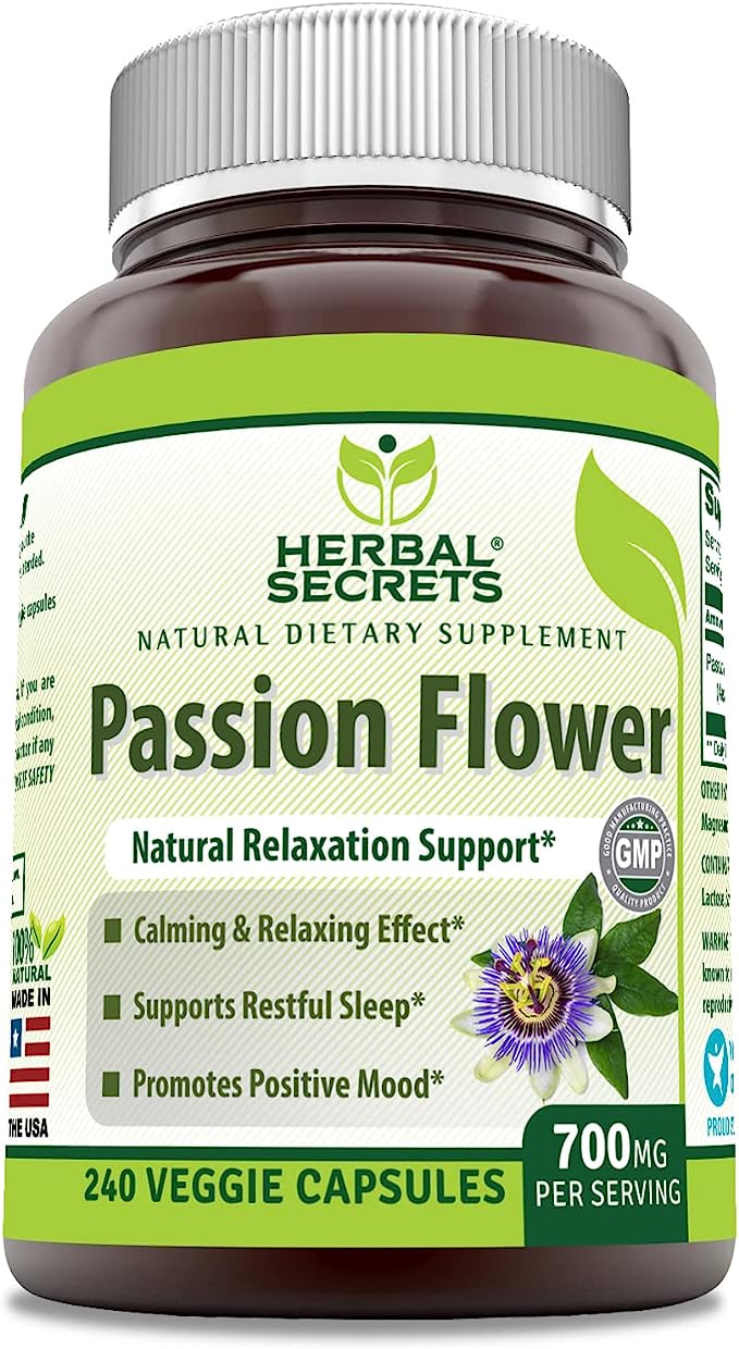 Herbal Secrets Passion Flower 700mg Per Serving 240Veggie Capsules - Supports Restful Sleep ...