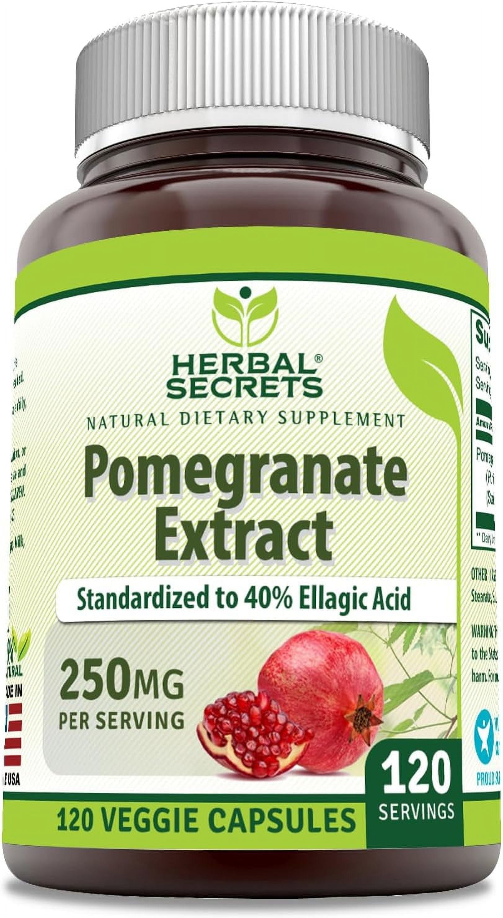 Herbal Secrets Pomegranate Extract 250mg, 120 Veggie Capsules, Made in ...