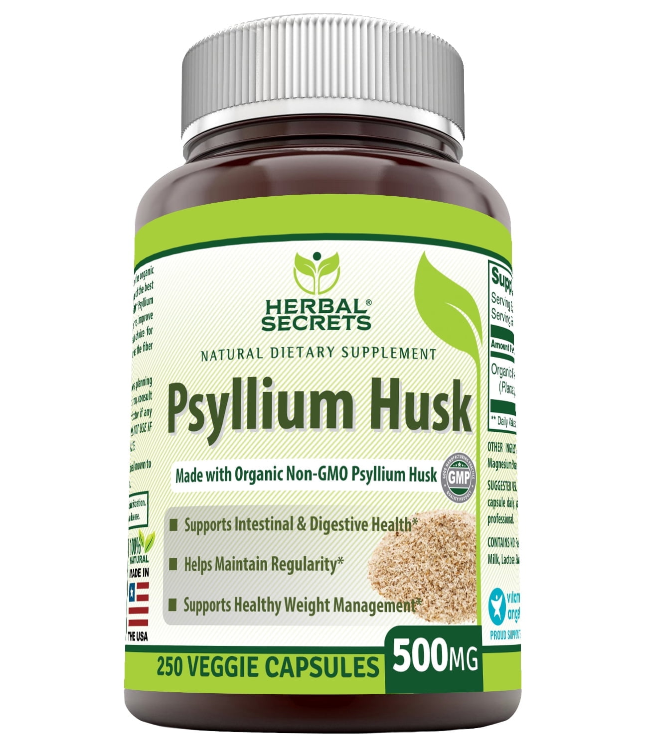 Herbal Secrets Psyllium Husk 500 Mg, 250 Capsules, Fiber Supplement ...