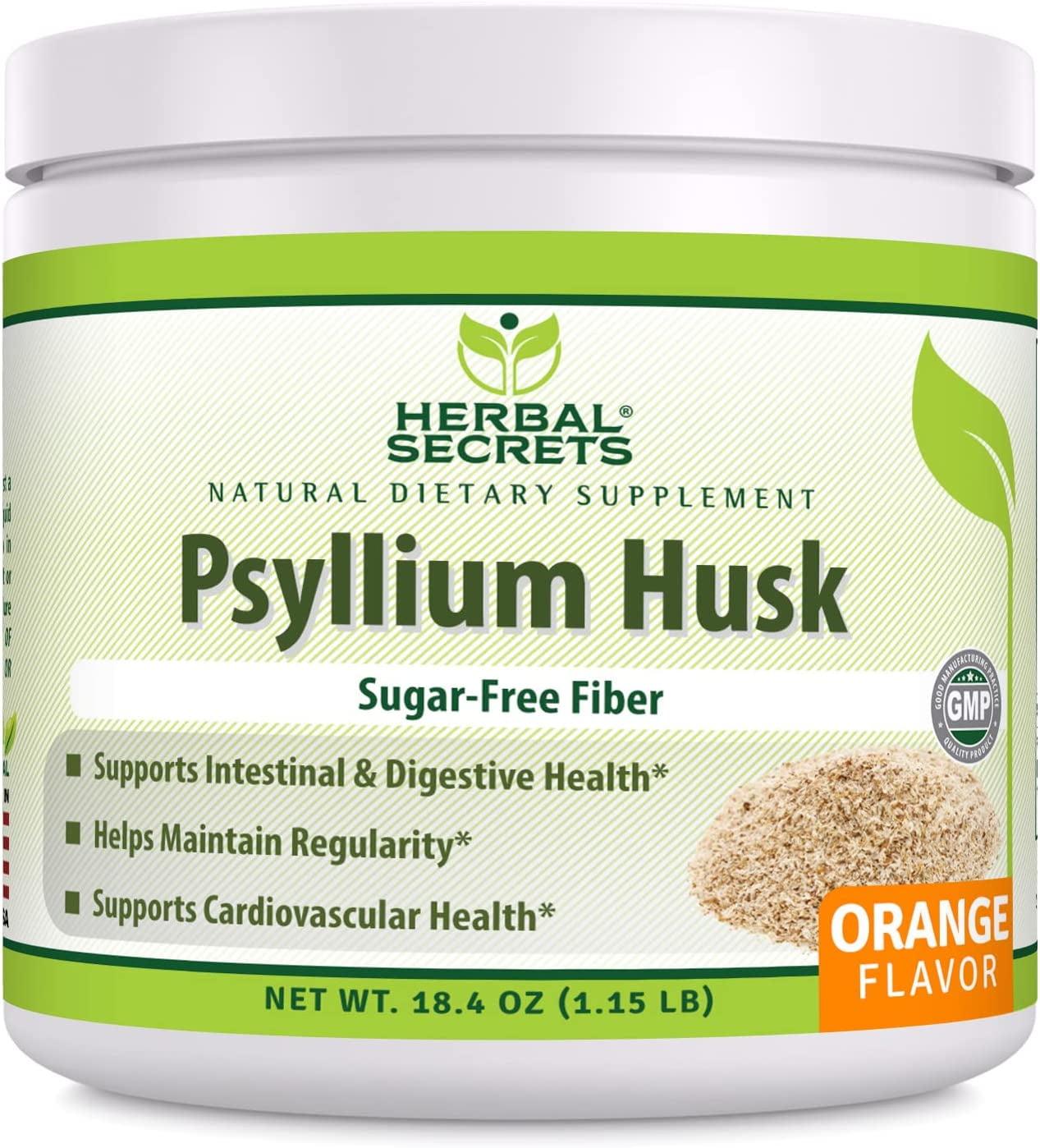 Herbal Secrets Psyllium Husk Powder 1.15 Lb, Orange Flavor Supplement ...