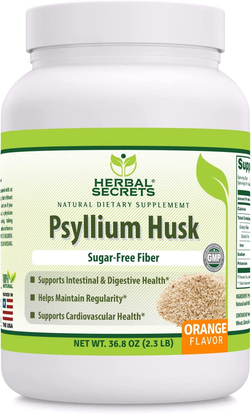 Herbal Secrets Psyllium Husk Powder 2.3 Lb, Orange Flavor Supplement ...