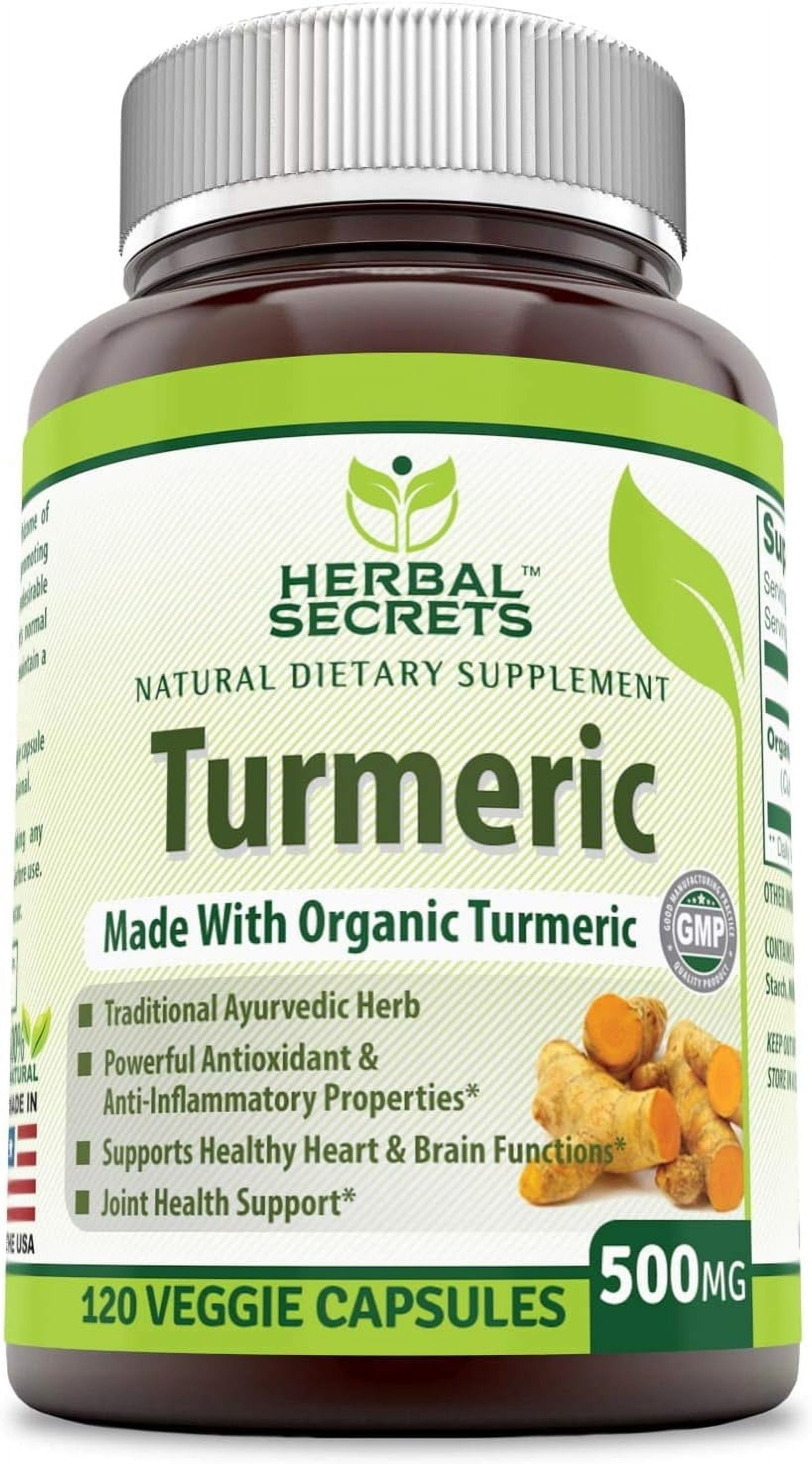 Herbal Secrets Turmeric 500 Mg Per Serving 120 Veggie Capsules ...