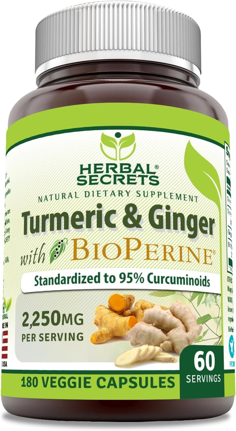 Herbal Secrets Turmeric Curcumin, Ginger with BioPerine 2,250 Mg, 180 ...