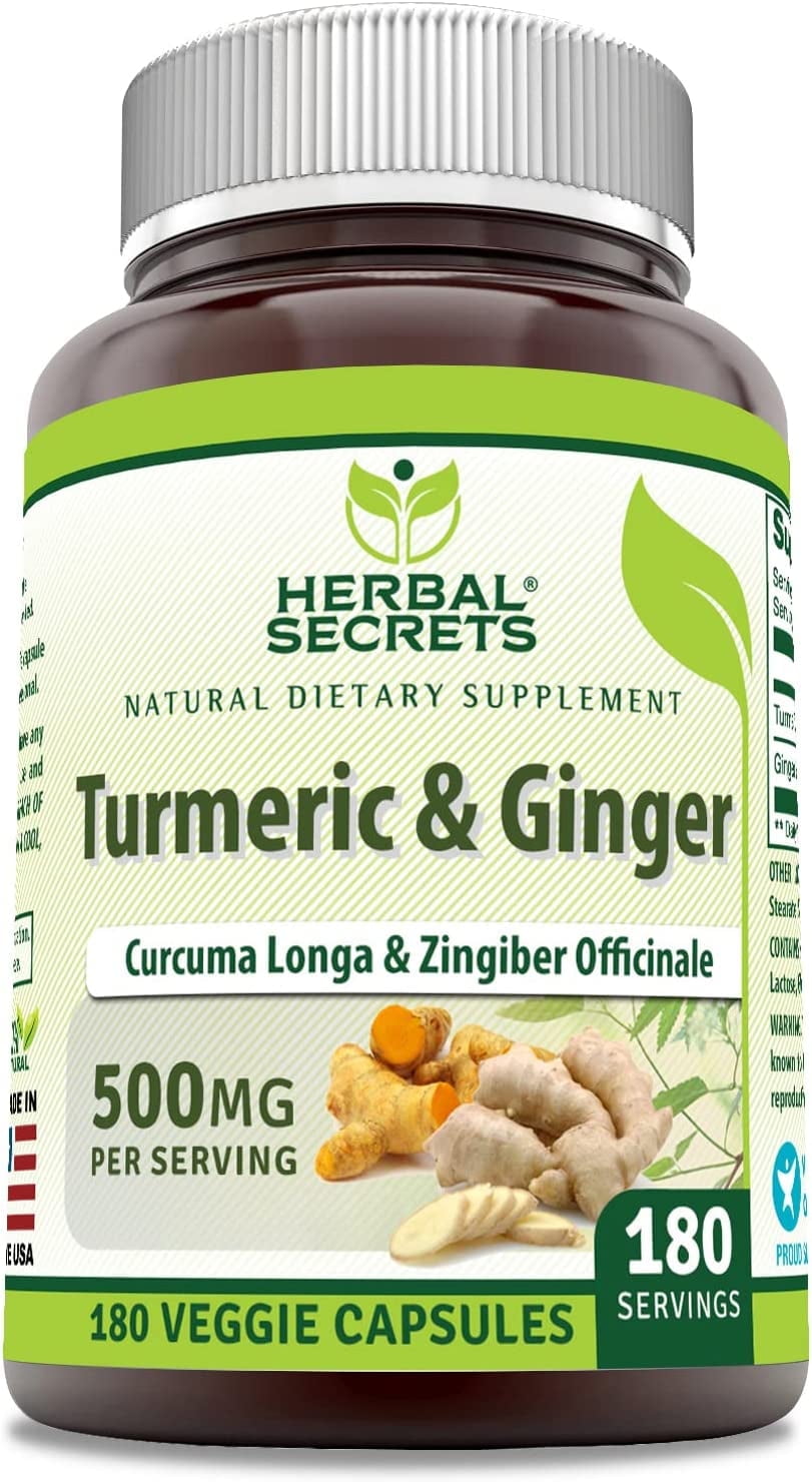 Herbal Secrets Turmeric & Ginger Pills, 500Mg, 180 Veggie Capsules, Non ...