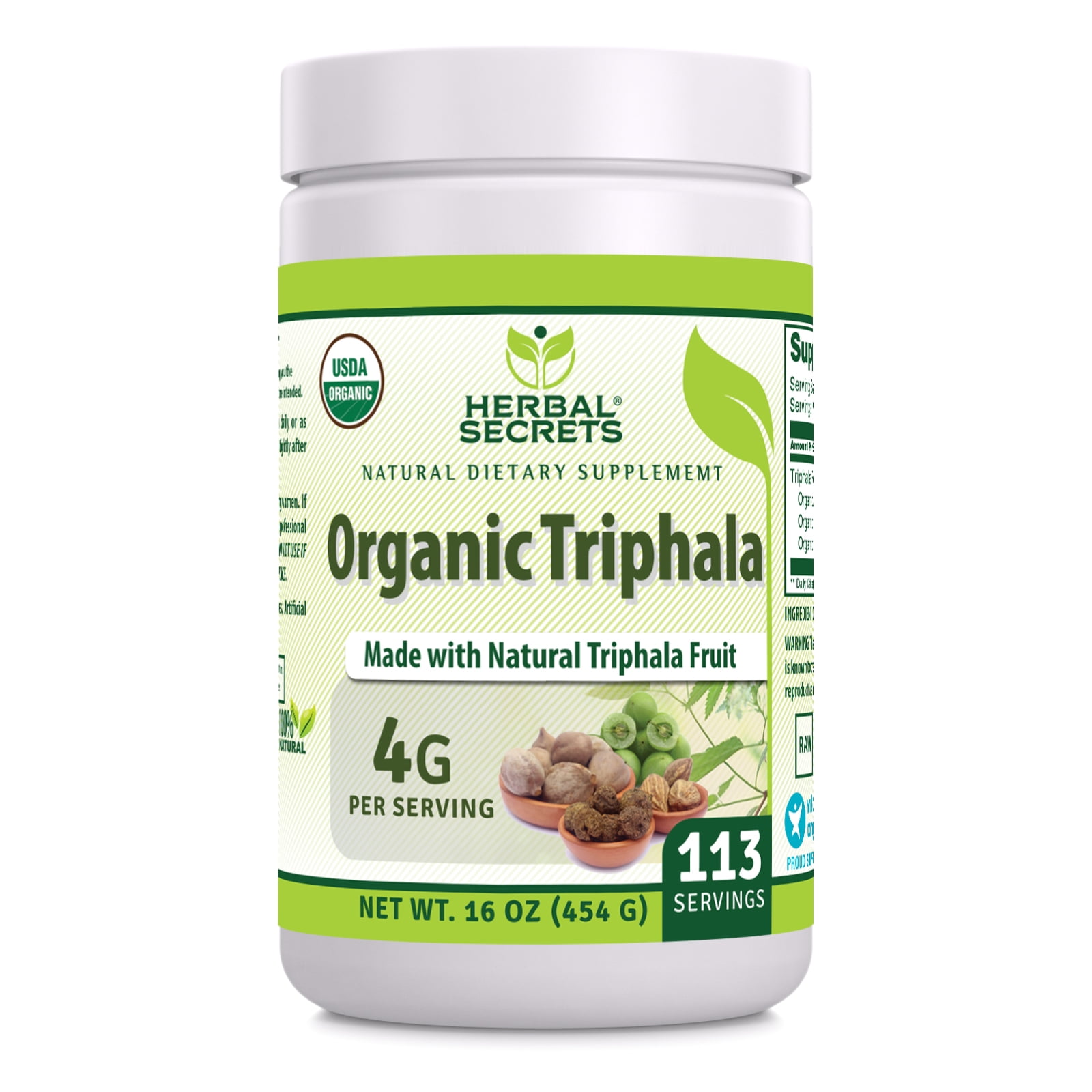 Herbal Secrets USDA Certified Organic Triphala 16oz Powder Supplement ...