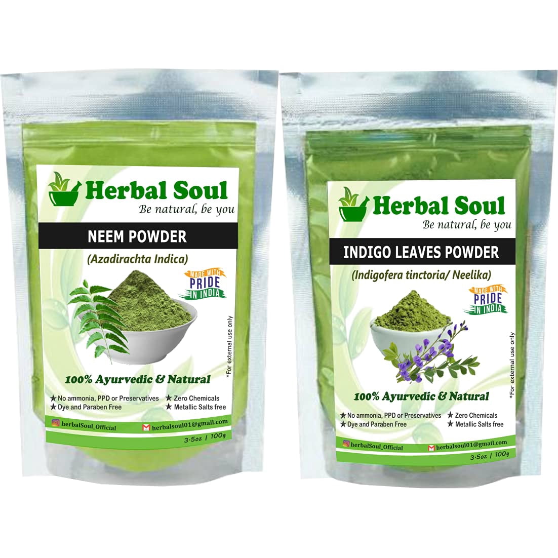 Herbal Soul Combo of Neem Powder Indigo Leaves Powder for DIY Hair ...