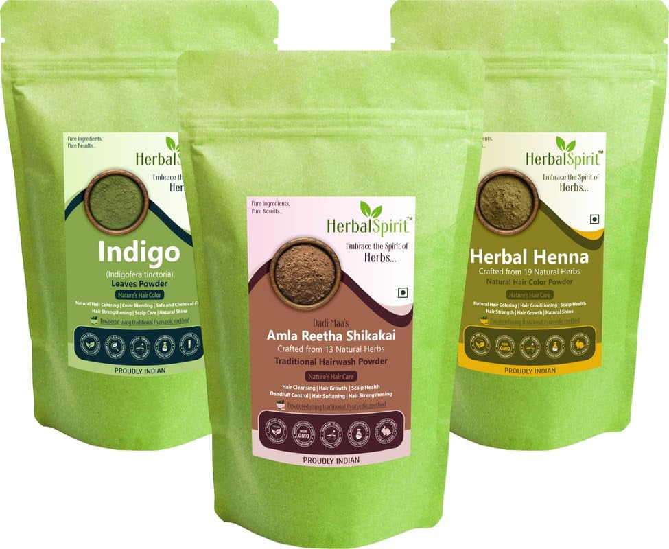 Herbal Spirit Amla Reetha Shikakai Powder for Hair Enriched by 13 herbs ...