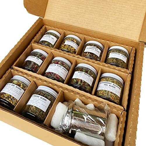 Herbal Tea Gift Set- 10-pack, 10 Sample Sized Jars with Tea Infuser ...