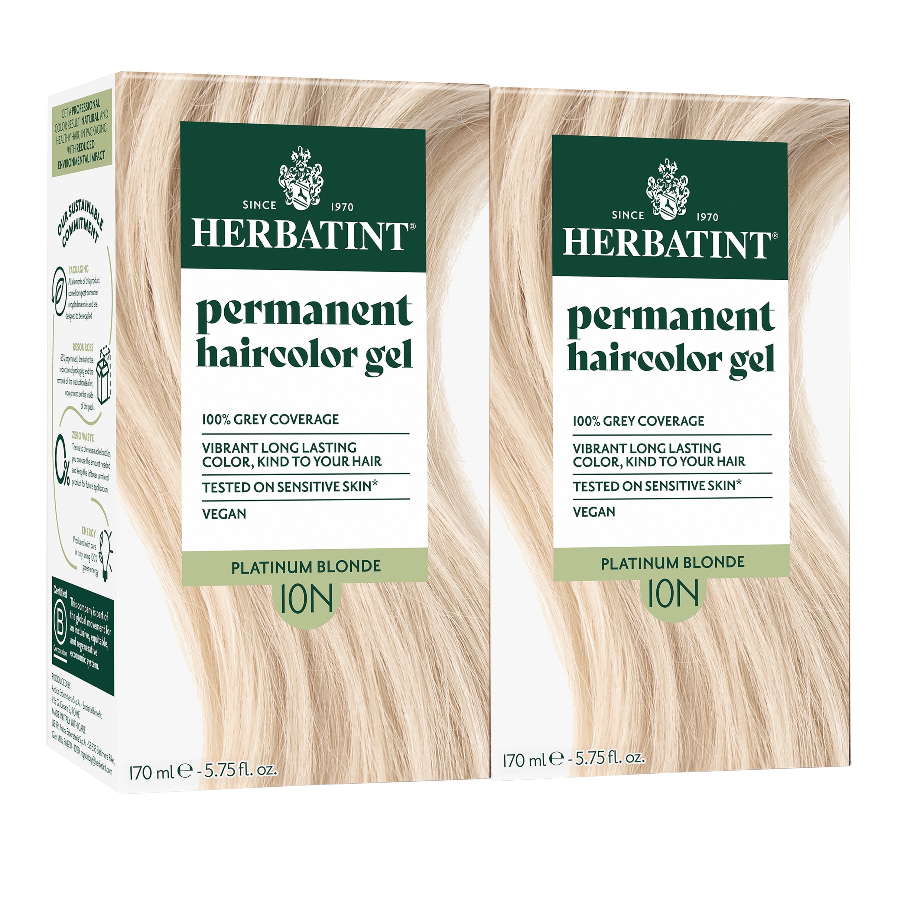 Herbatint Permanent Hair Dye For Women, 10N Platinum Blonde, Alcohol ...