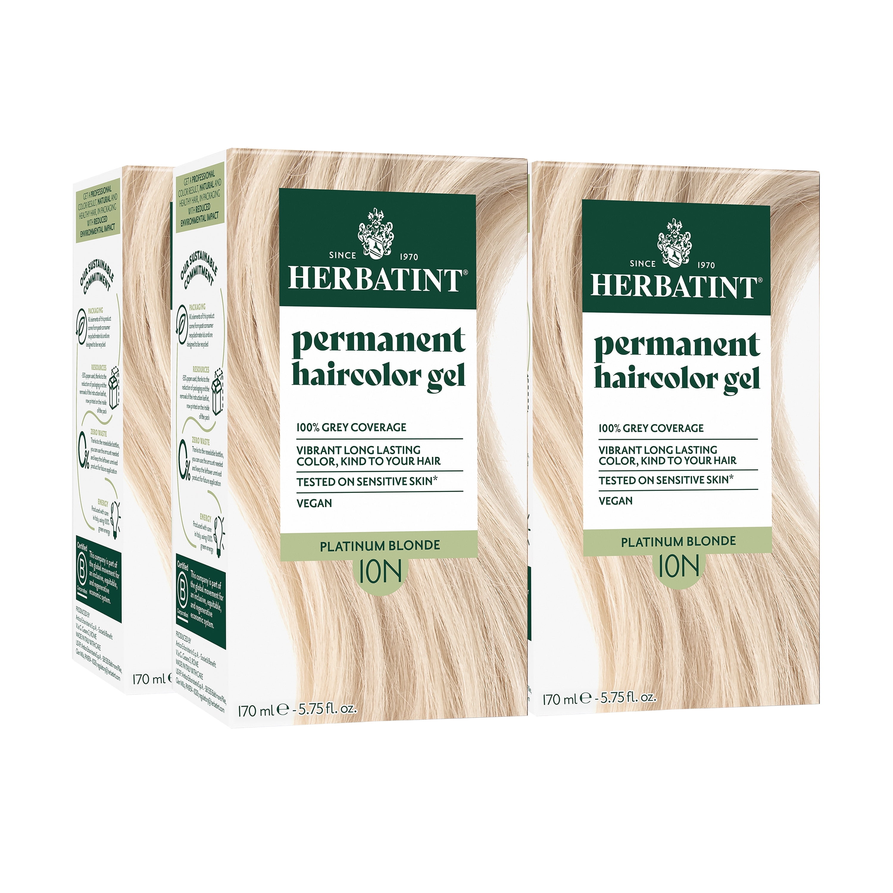 Herbatint Permanent Hair Dye For Women, 10N Platinum Blonde, Alcohol ...